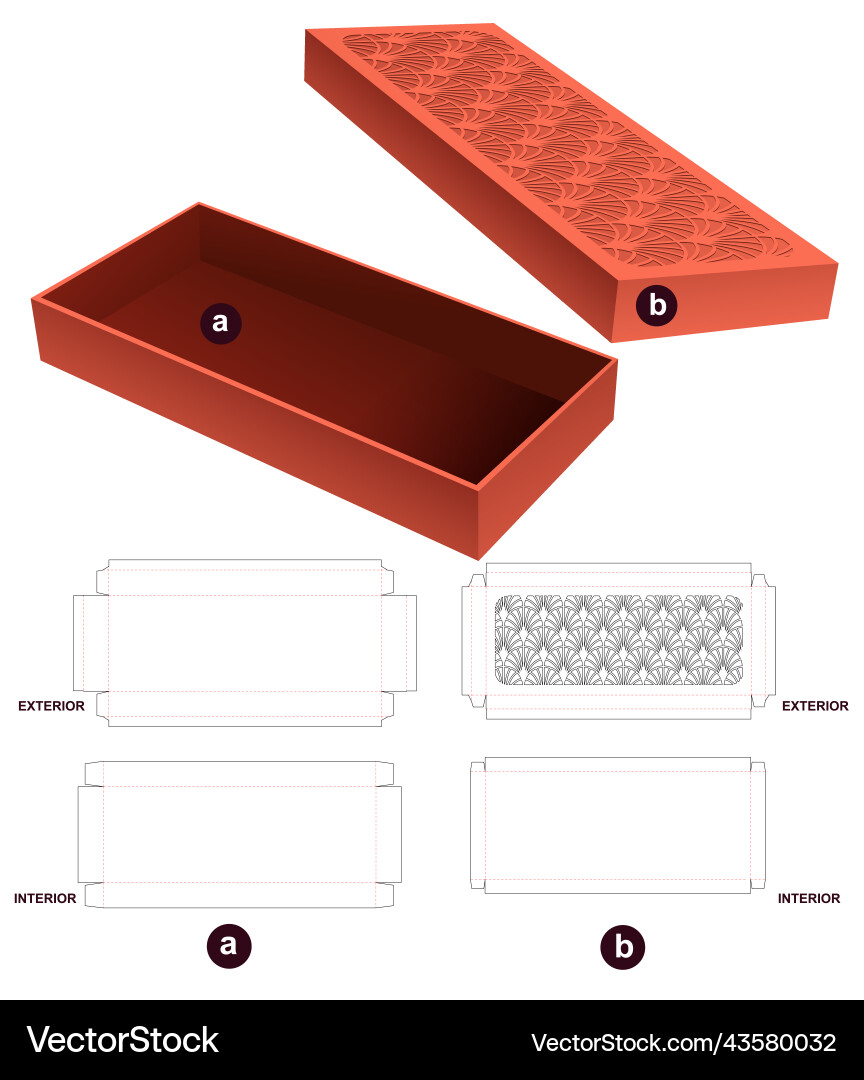 Rigid japanese box with lid die cut template Vector Image