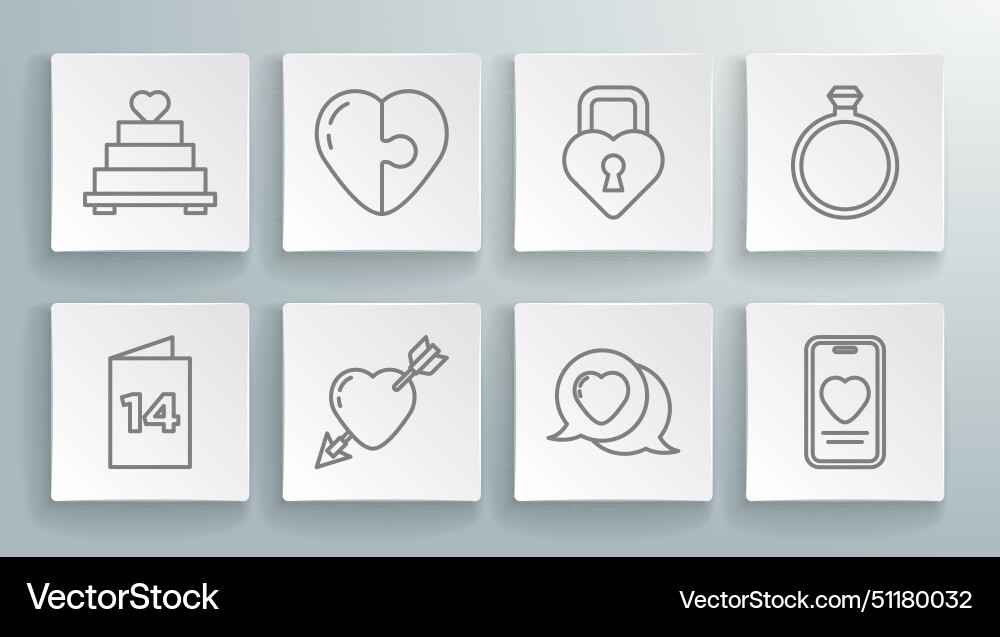 Set line greeting card heart amour Royalty Free Vector Image