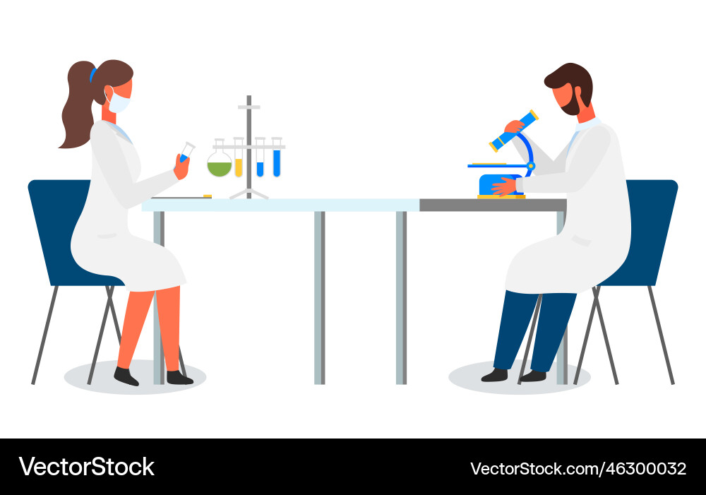 Two laboratory assistants isolated at white Vector Image
