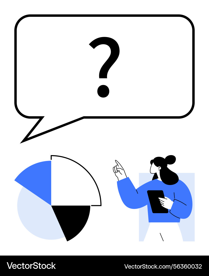 Woman analyzing pie chart with question mark Vector Image