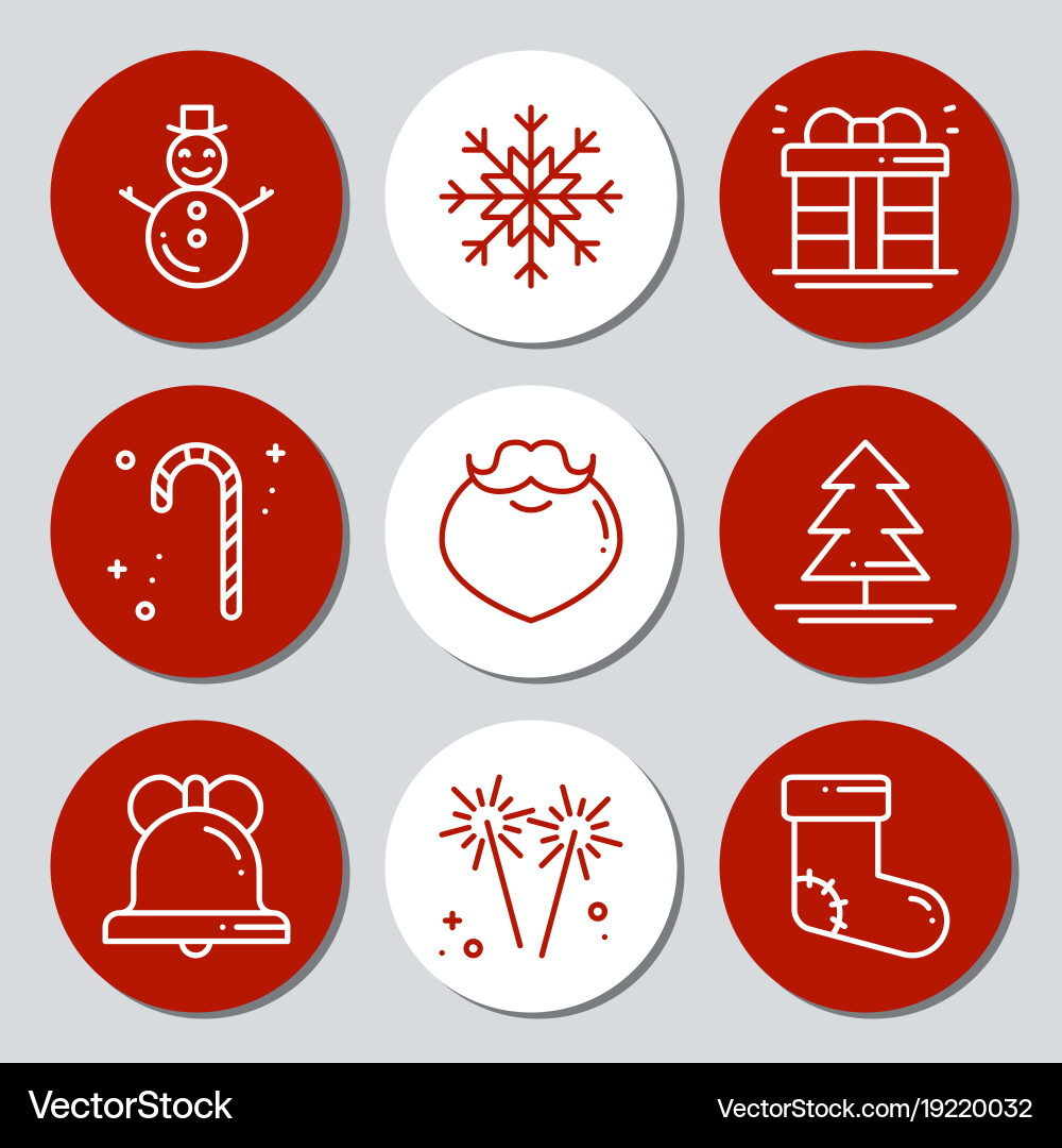 Year icons gift round stickers Royalty Free Vector Image