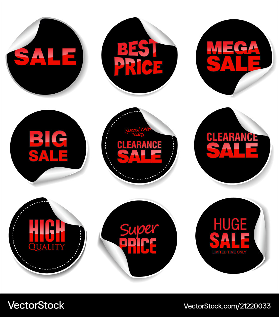Black sale stickers collection Royalty Free Vector Image
