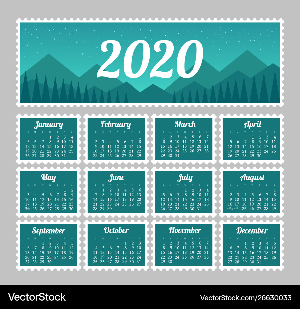 Calendar 2020 year week starts from sunday Vector Image
