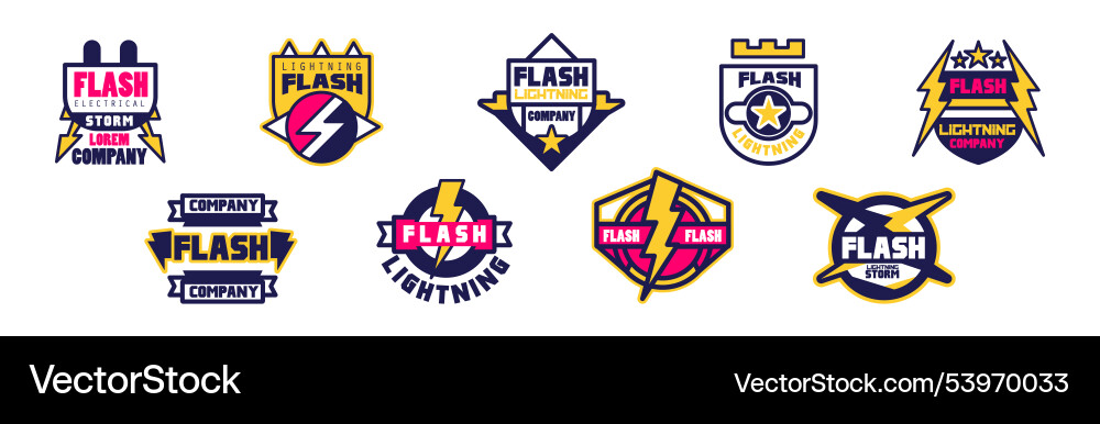 Flash lightning company logo and label set Vector Image