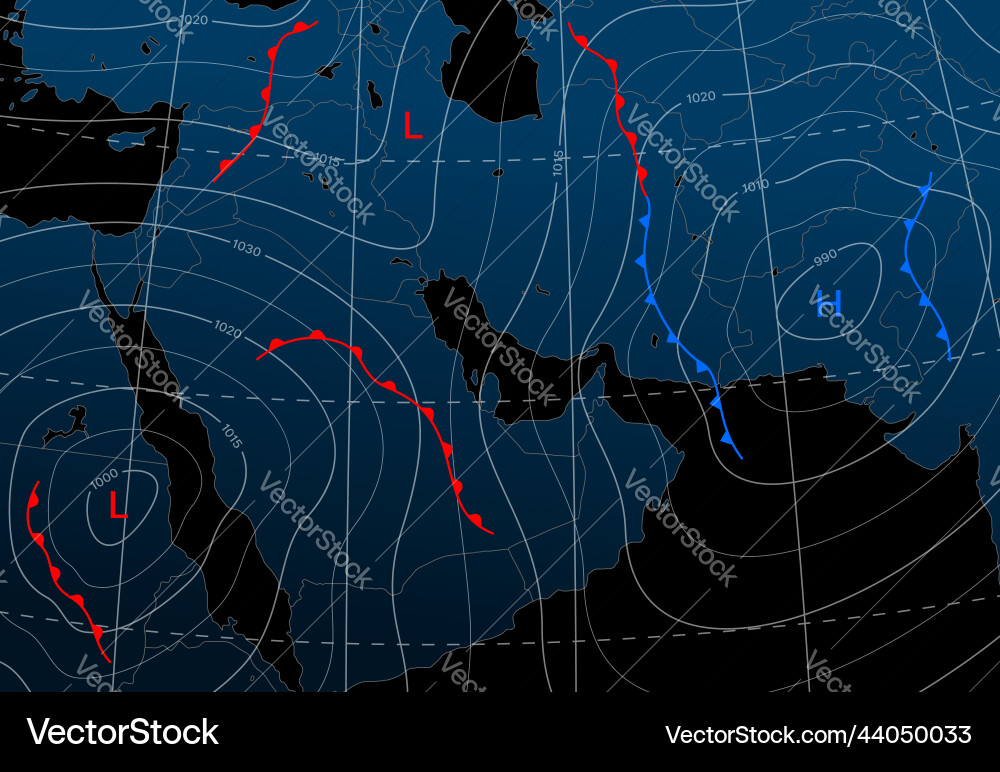 Forecast weather night isobar map of middle east Vector Image