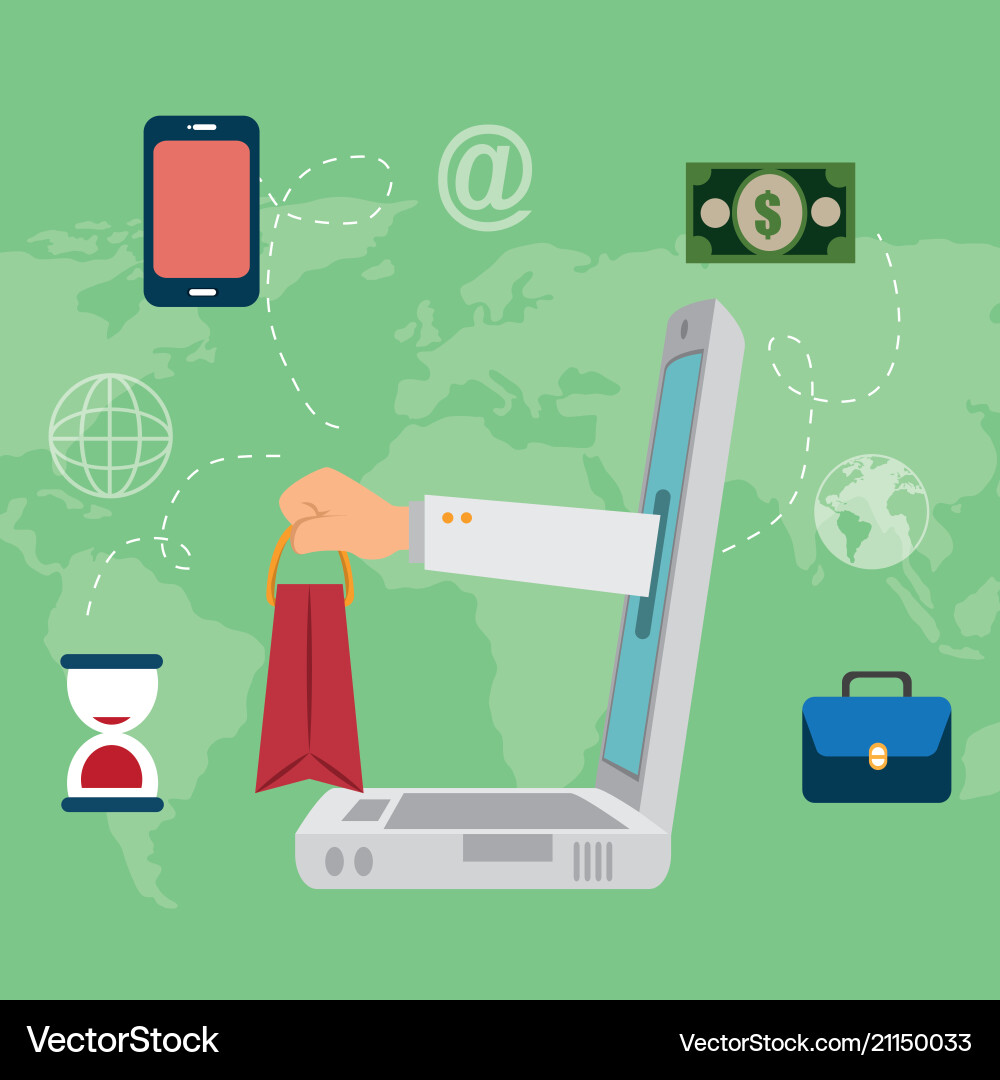 Laptop computer with electronic commerce icons Vector Image