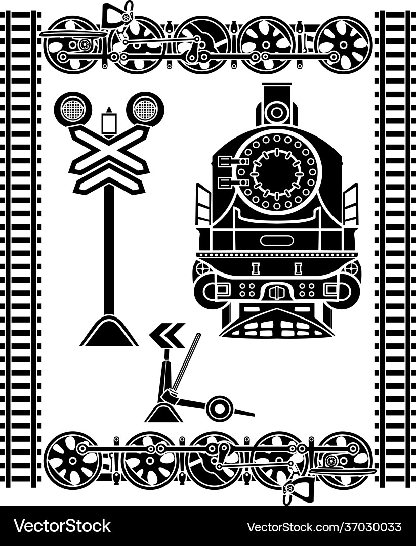 Large set railway stencils locomotive Royalty Free Vector