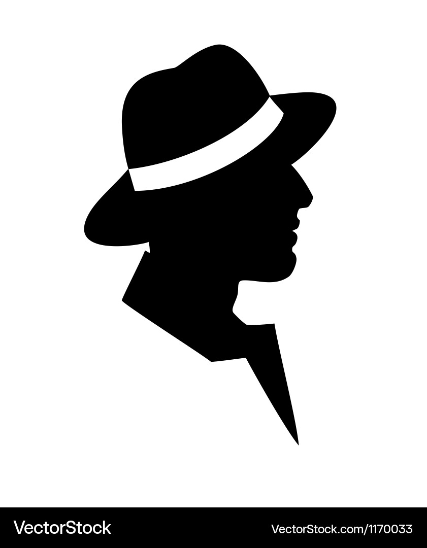 Man in a hat -black silhouette on white background