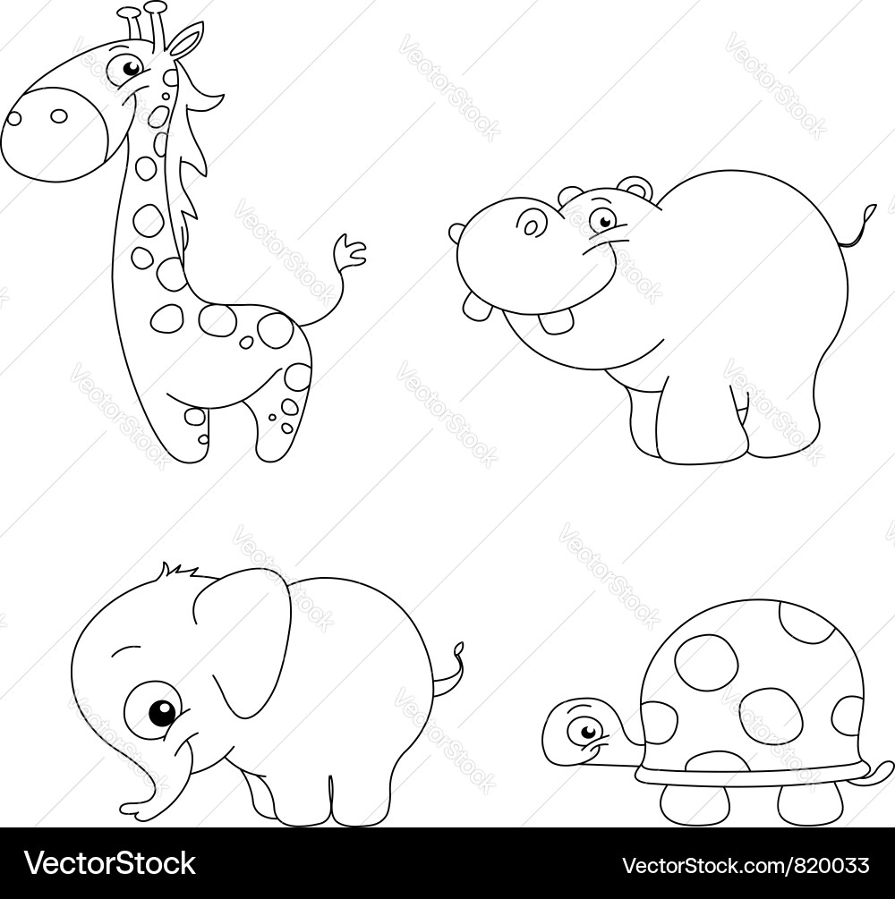 Outlined cute animals Royalty Free Vector Image