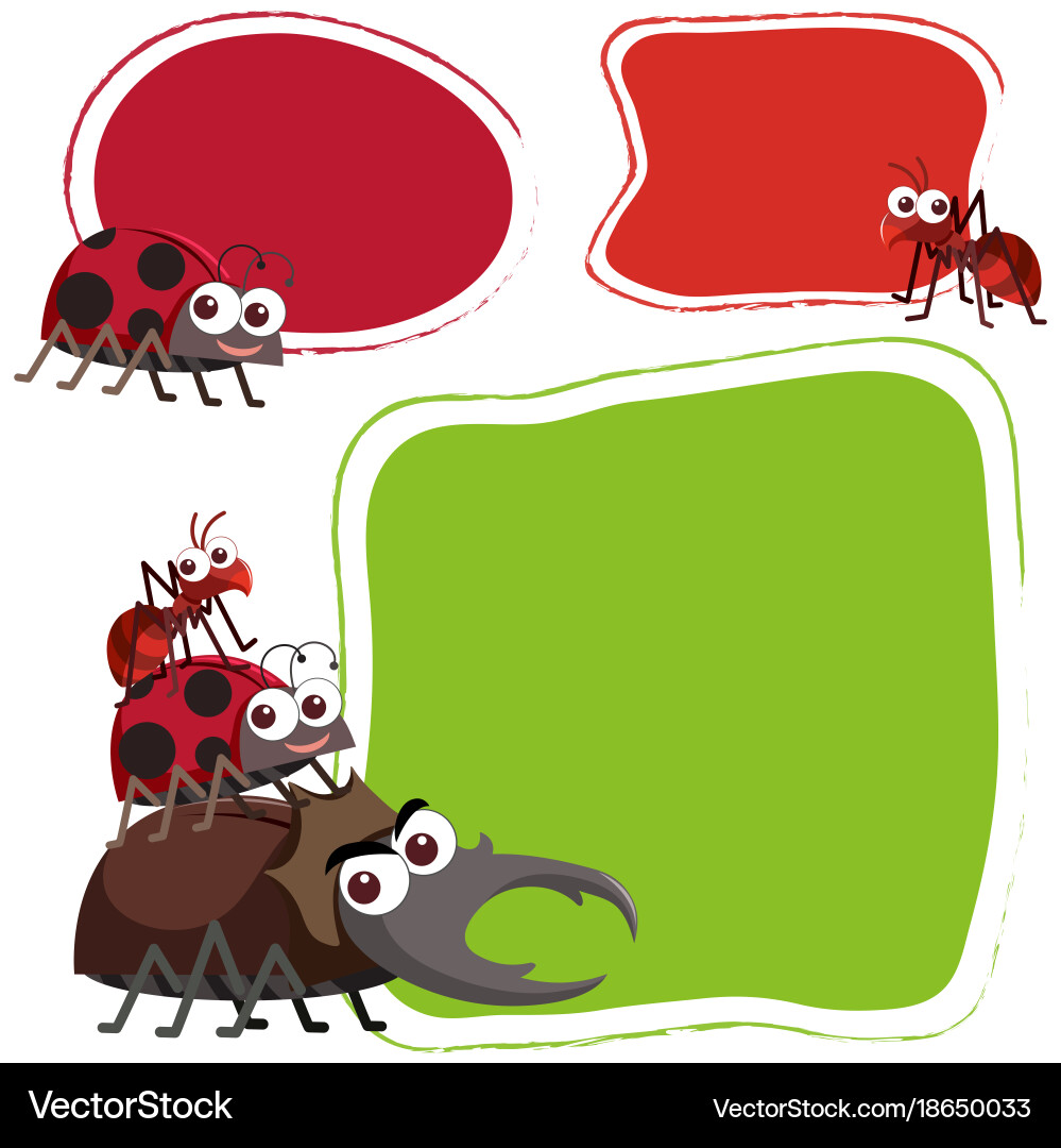 Three border template with cute bugs Royalty Free Vector