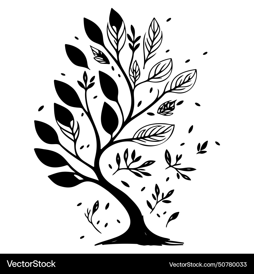 Tree half spring autumn floral sketch draw Vector Image