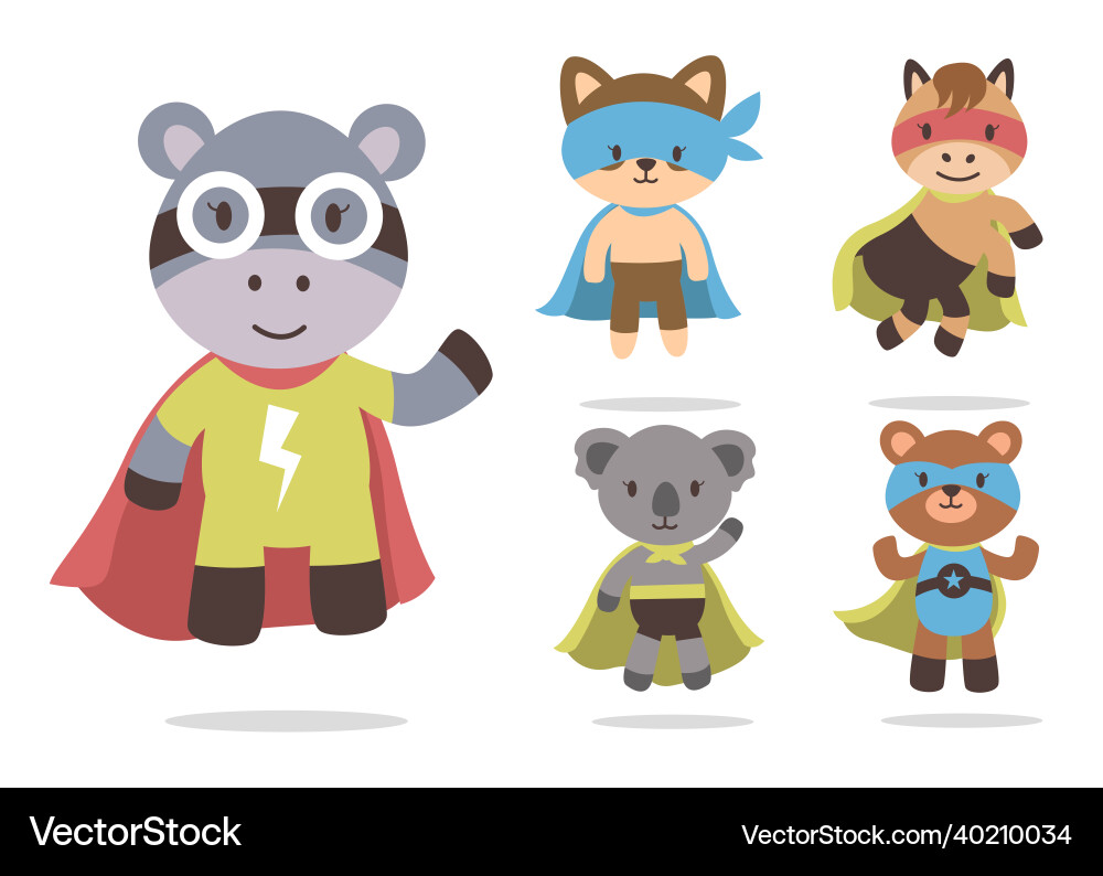 Bundle of isolated cute animal cartoon super hero Vector Image