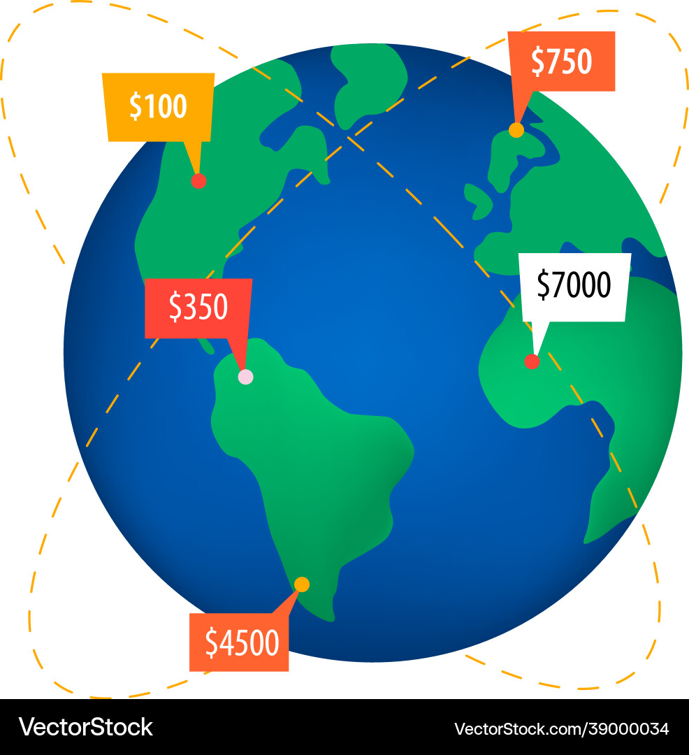 Cross worldwide transfers composition Royalty Free Vector