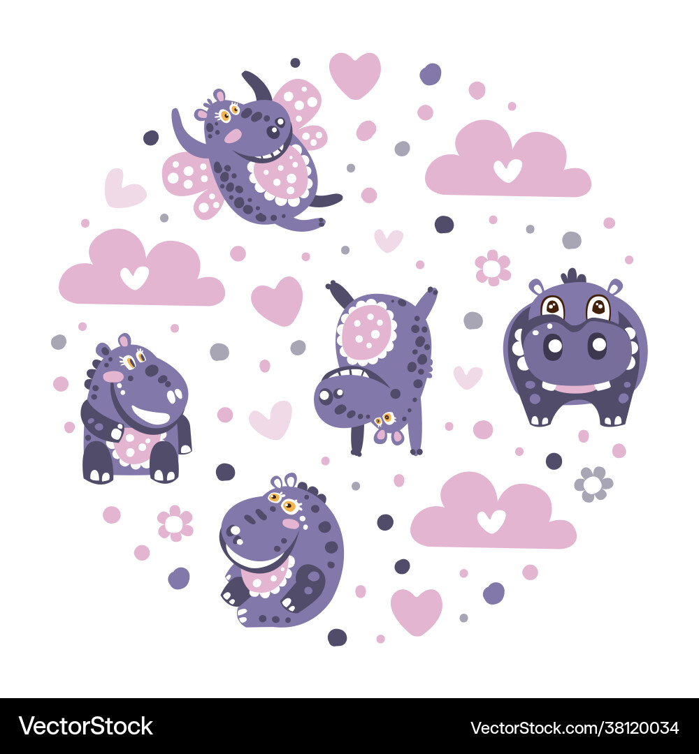 Cute hippo african animals in circular shape Vector Image