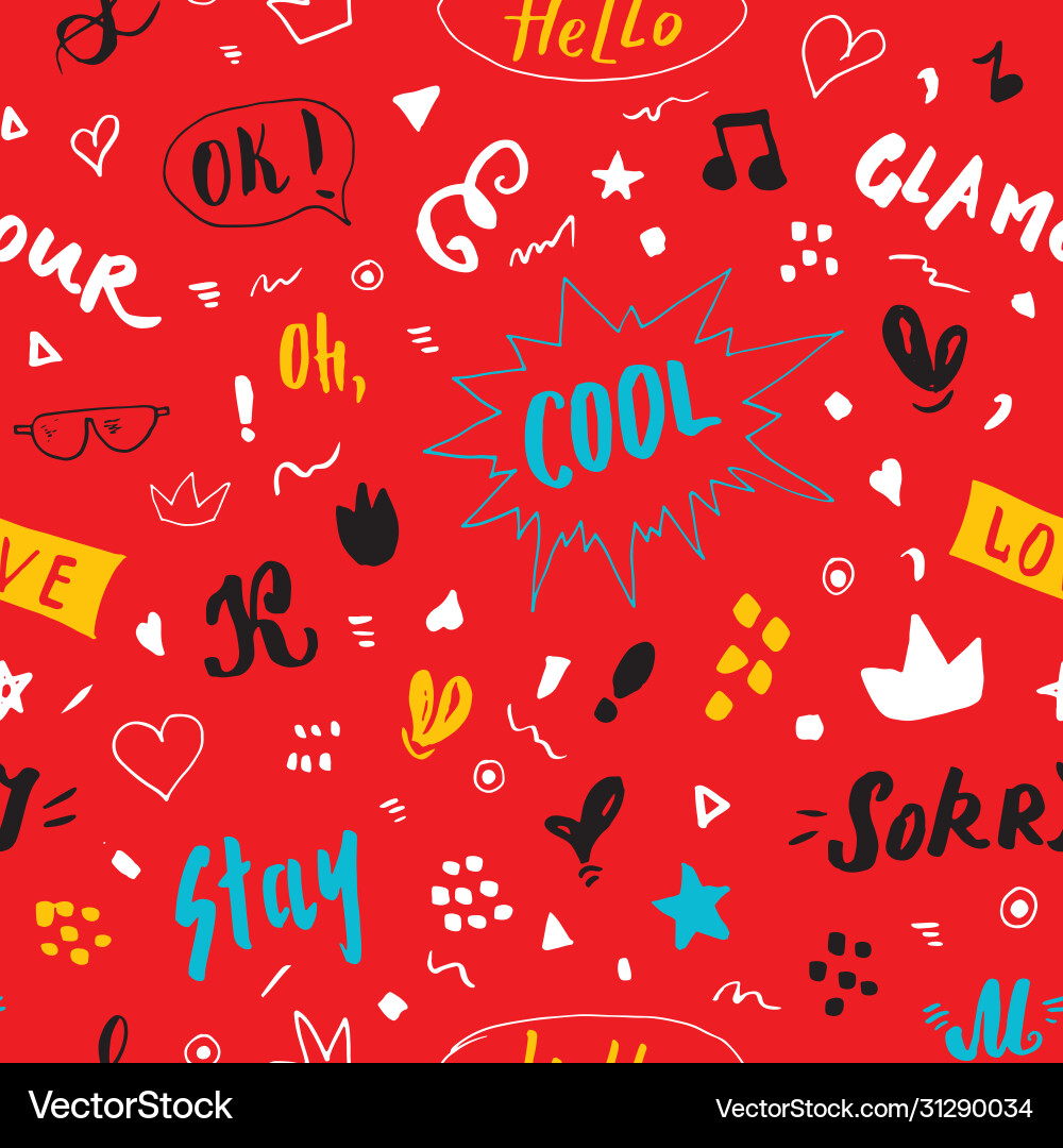 Doodle seamless pattern hand drawn pop art signs Vector Image