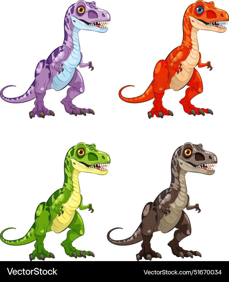 Four vibrant dinosaurs in different colors Vector Image