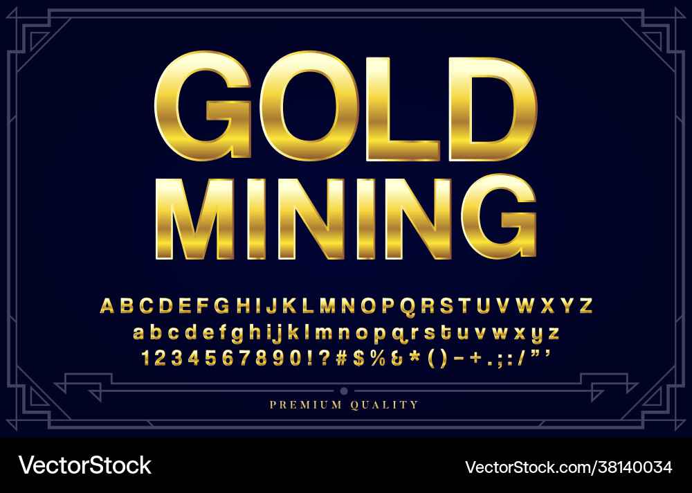 Gold metallic font set letters numbers Royalty Free Vector
