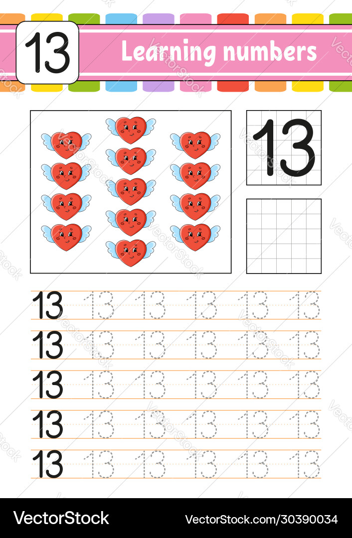 Nummer 13 Spur- und Schreibhandschriftpraxis Vektorbild