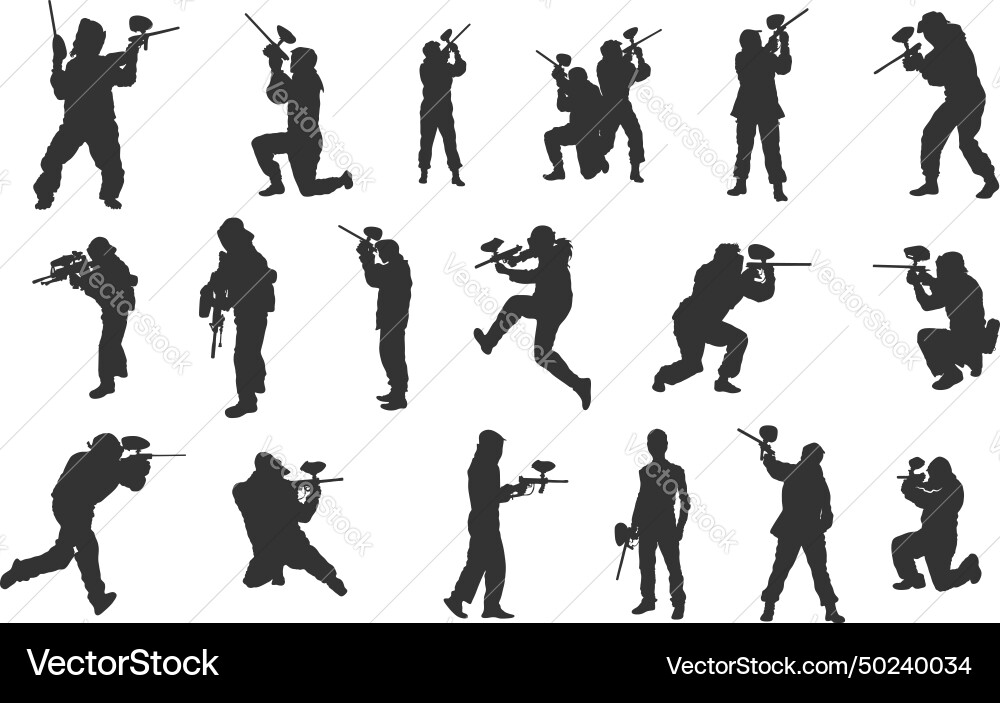 Paintball player silhouettes svg Royalty Free Vector Image