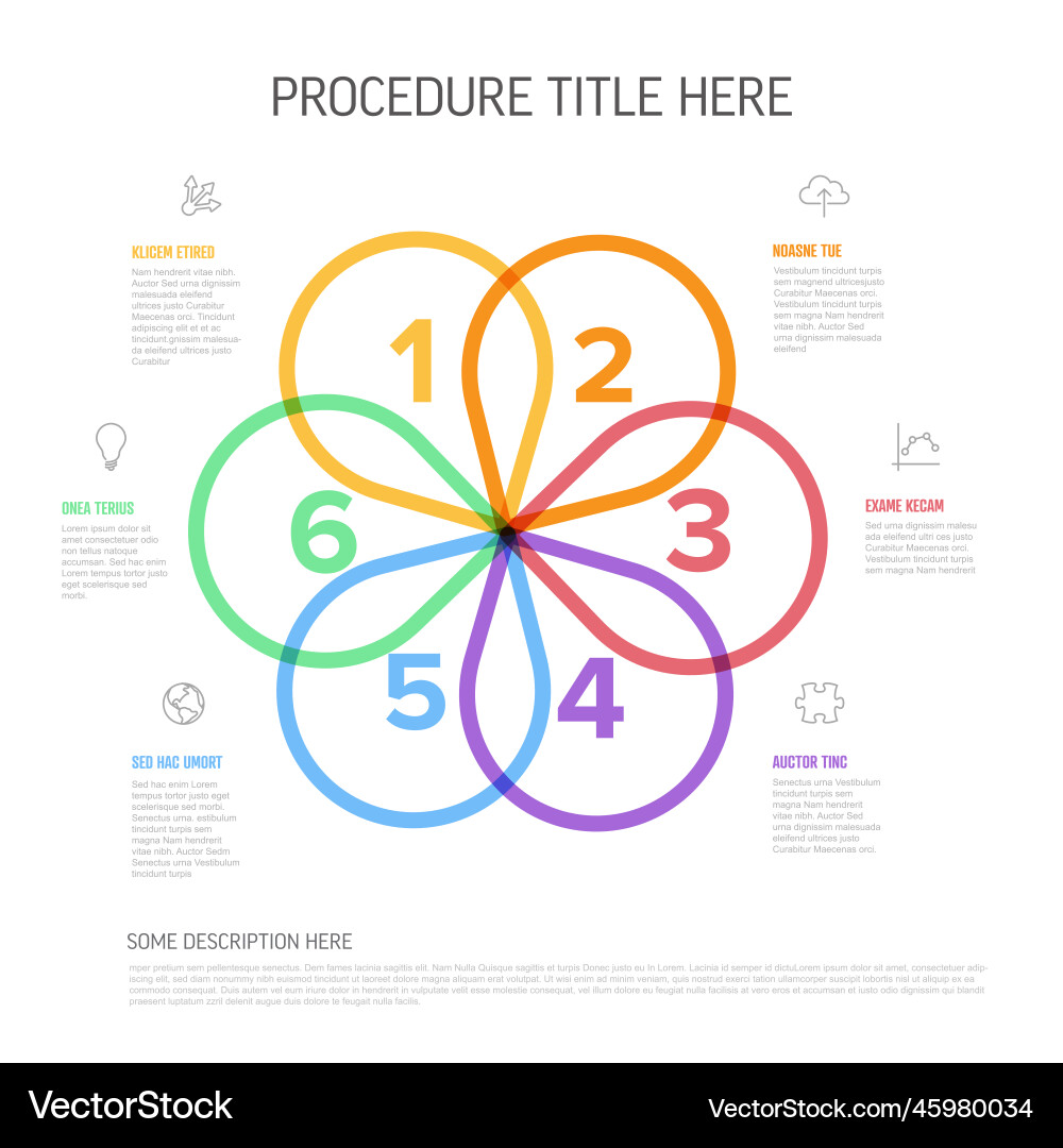 Six simple color steps process infographic Vector Image