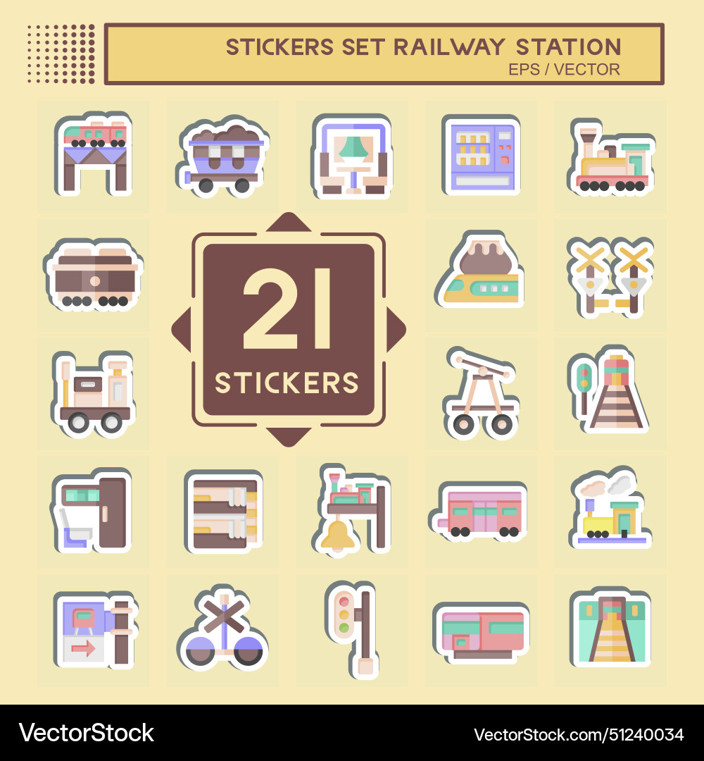 Sticker set railway station related to train Vector Image