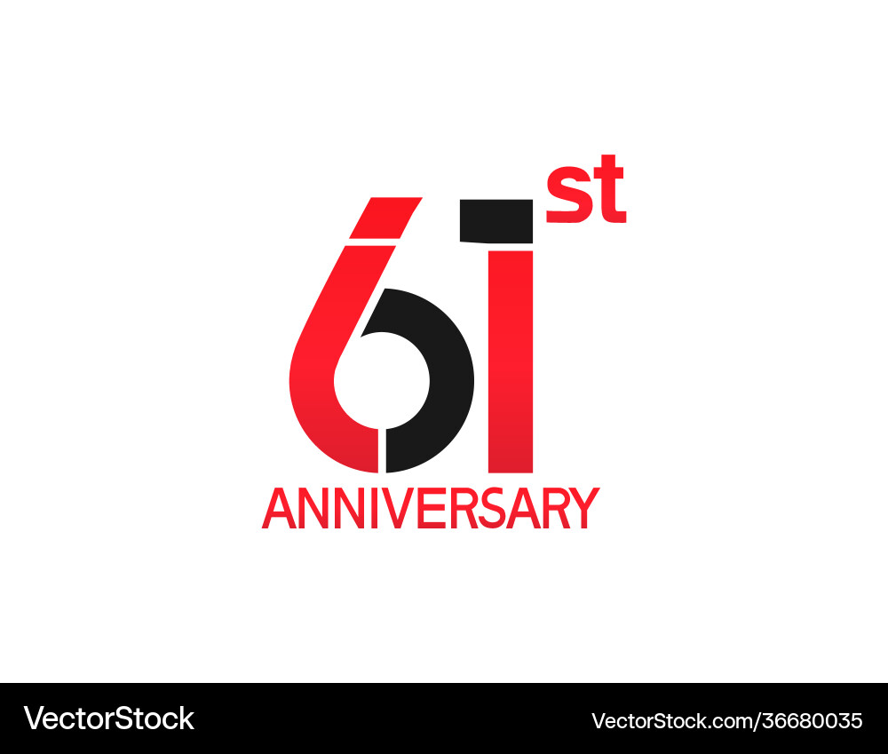 61 years anniversary logotype with black and red Vector Image