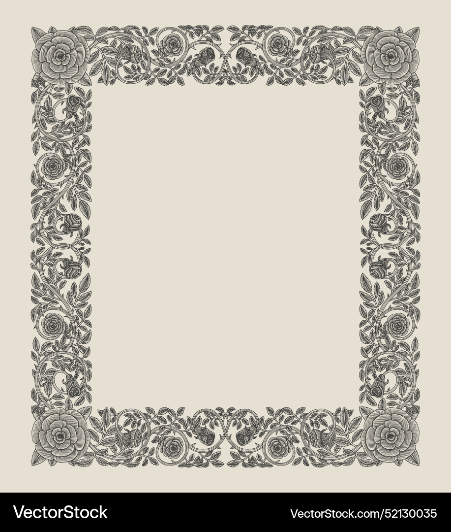 Ancient rose frame vintage engraving Royalty Free Vector