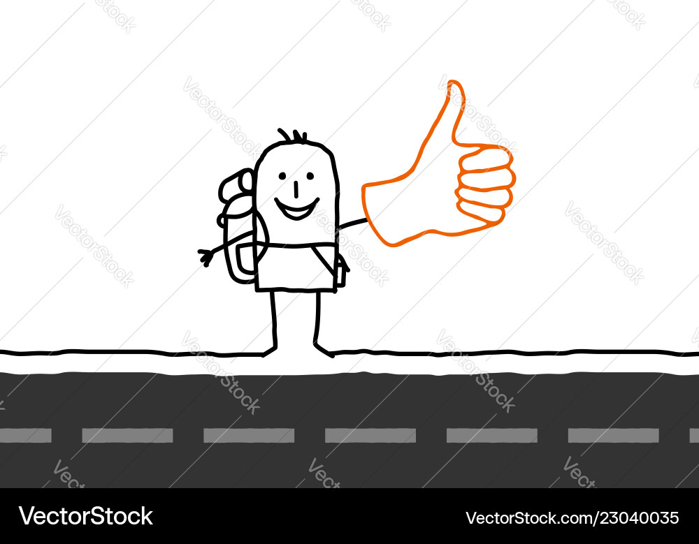 Cartoon hitchhiker on the road Royalty Free Vector Image