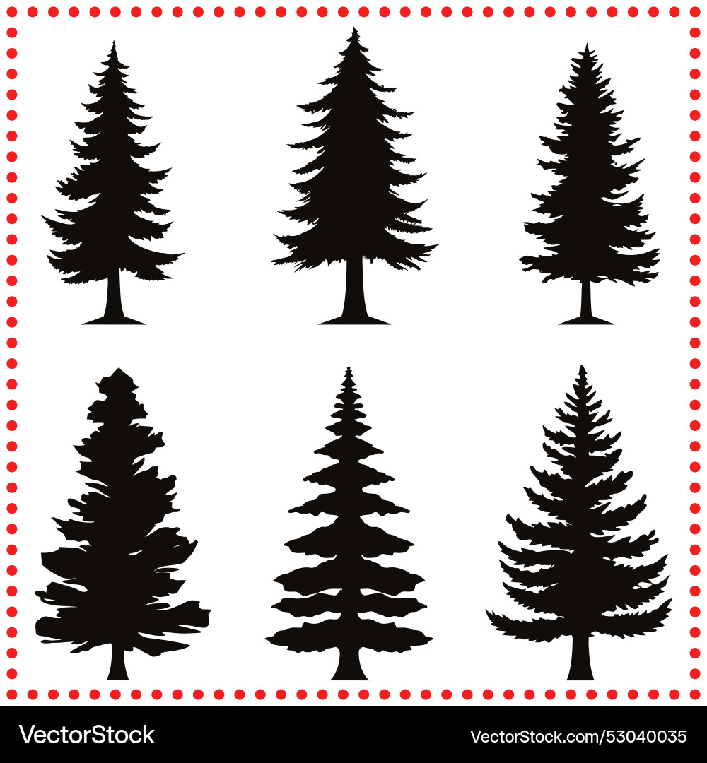 Charming evergreen tree silhouette collection Vector Image