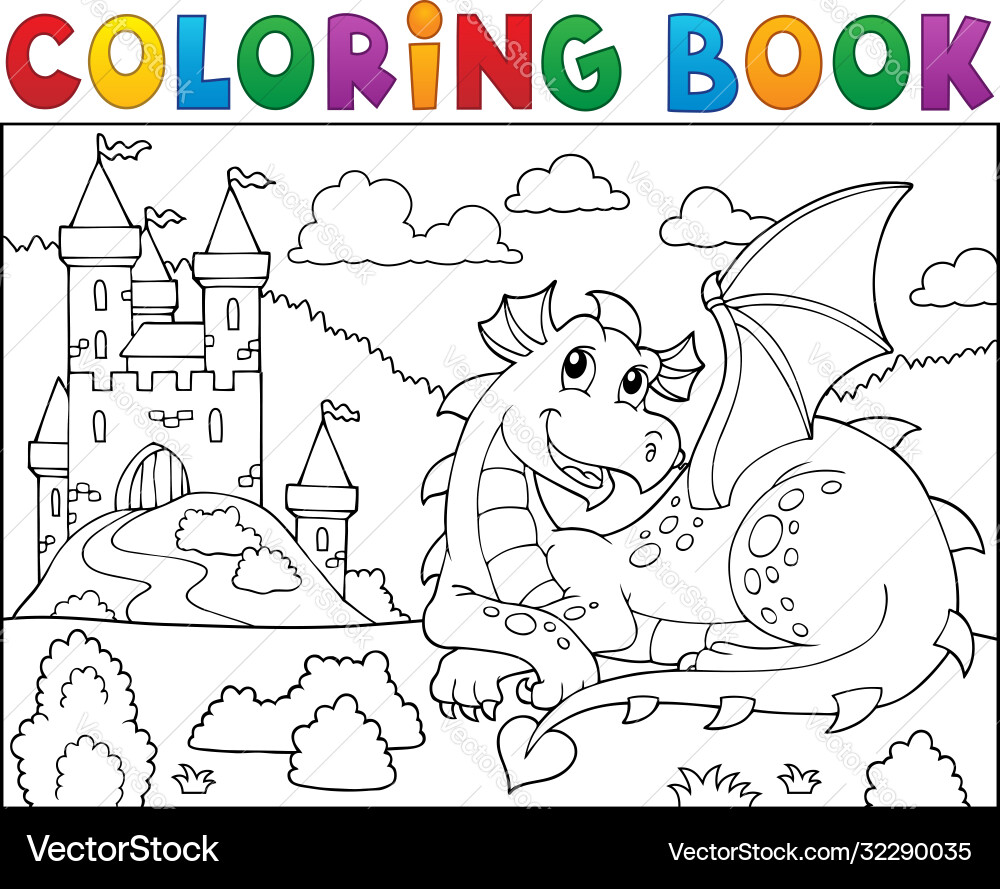 Coloring book lying dragon theme 2 Royalty Free Vector Image