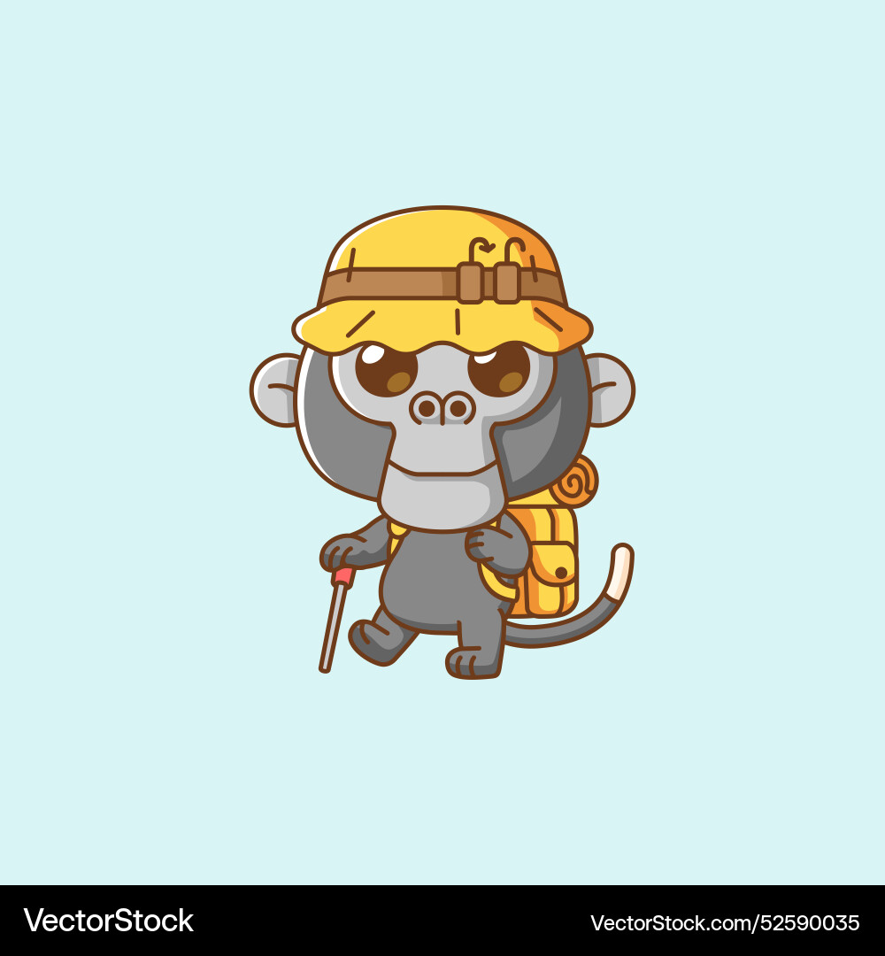 Cute chimpanzee hiking camp kawaii chibi Vector Image