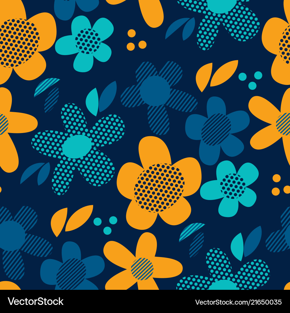 Decorative 60s style flowers seamless pattern Vector Image
