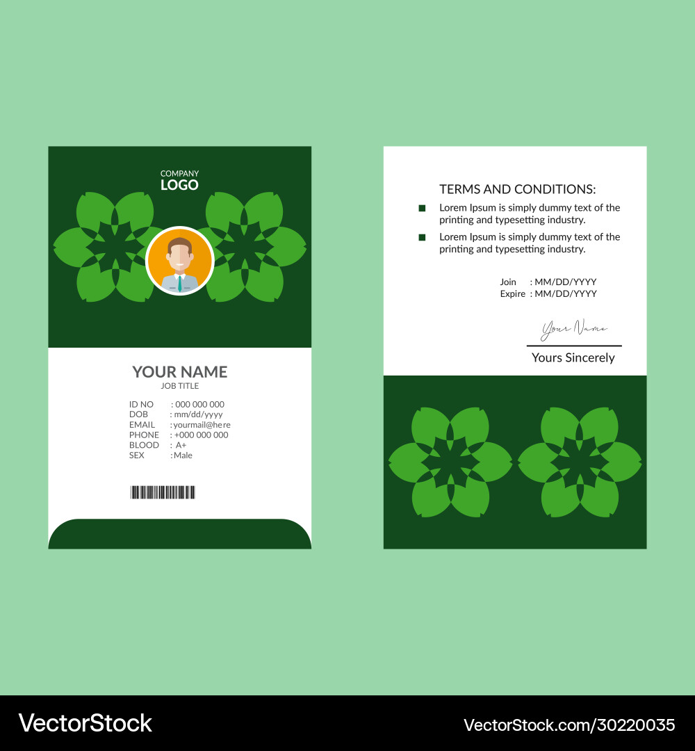 Green awesome id card design template Royalty Free Vector