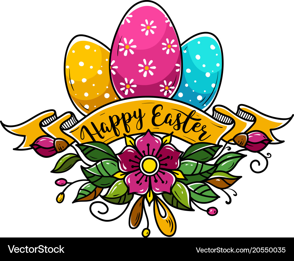 Happy easter with three eggs Royalty Free Vector Image