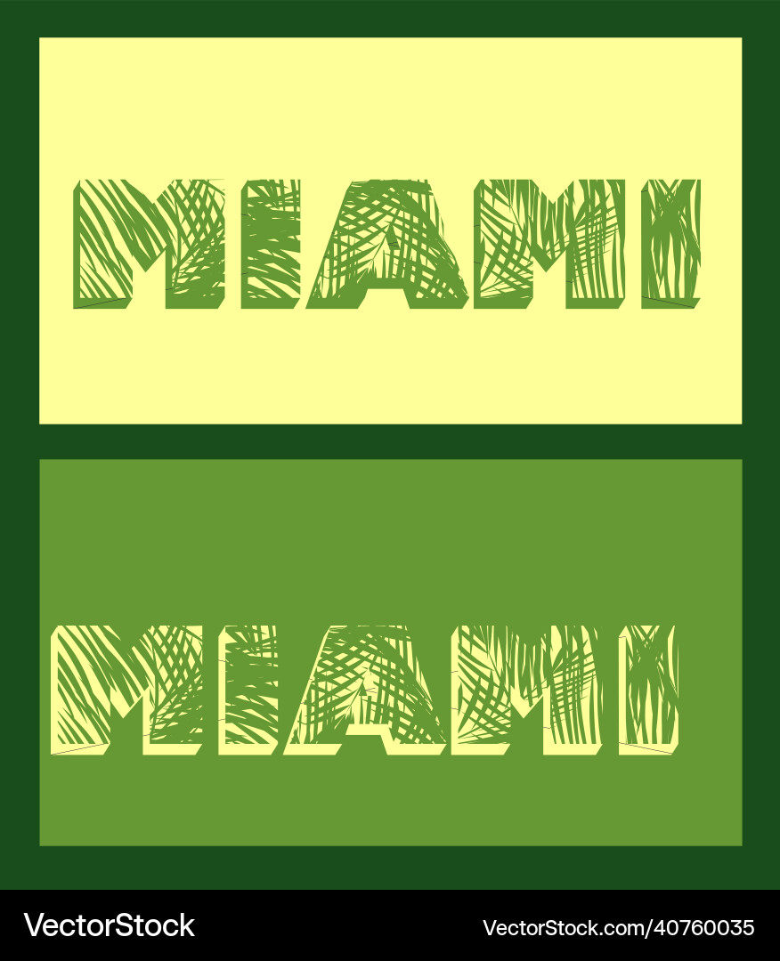 Miami lettering with palm leaves Royalty Free Vector Image