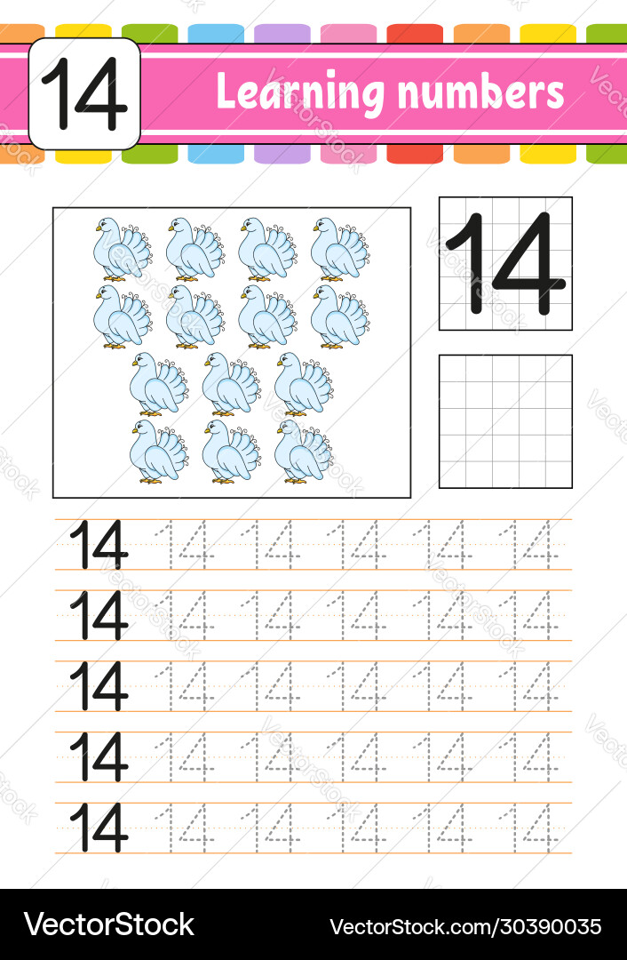 Nummer 14 Spuren- und Schreibhandschriftpraxis Vektorbild