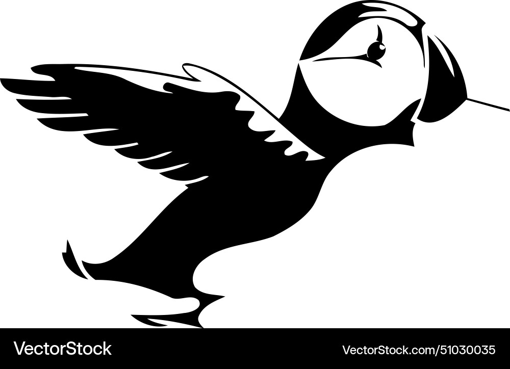 Puffin flying on the waves isolated white Vector Image
