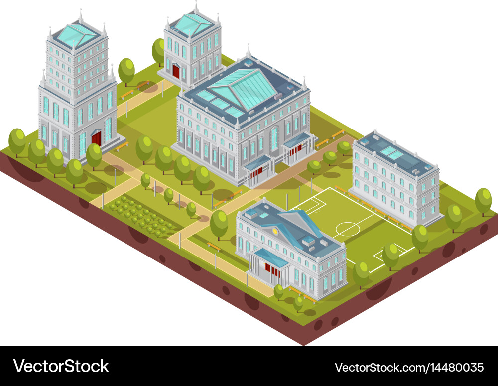 University Campus Isometric Layout Royalty Free Vector Image