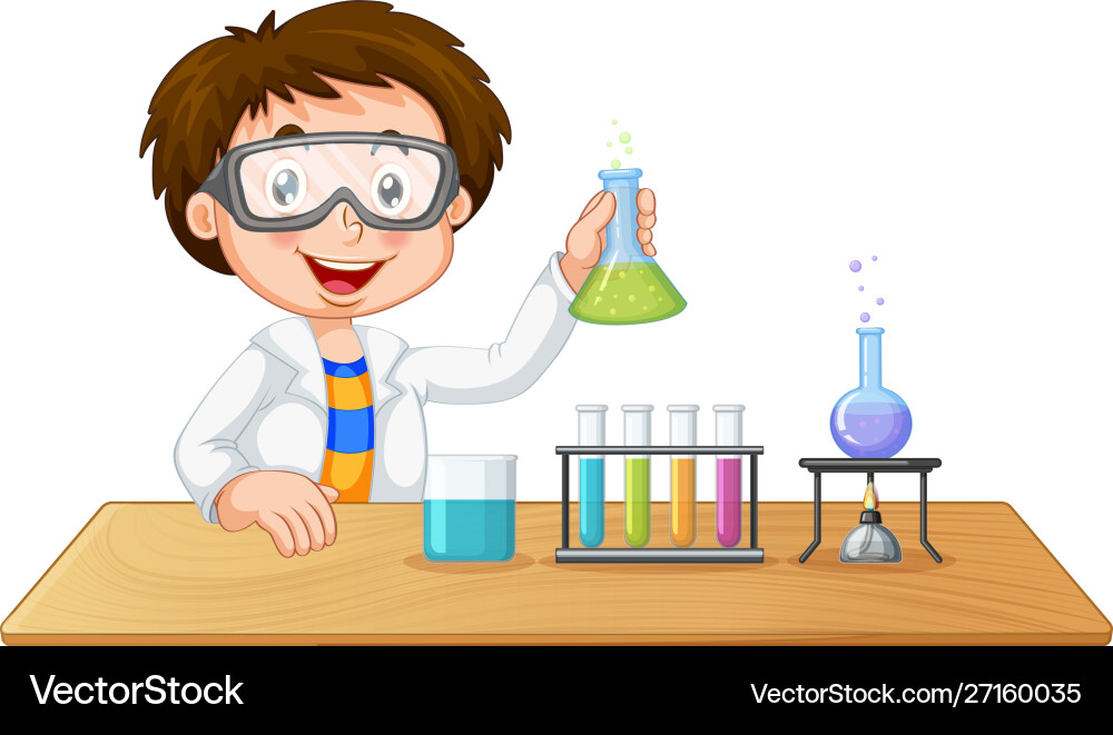 Young boy scientist in lab isolated Royalty Free Vector