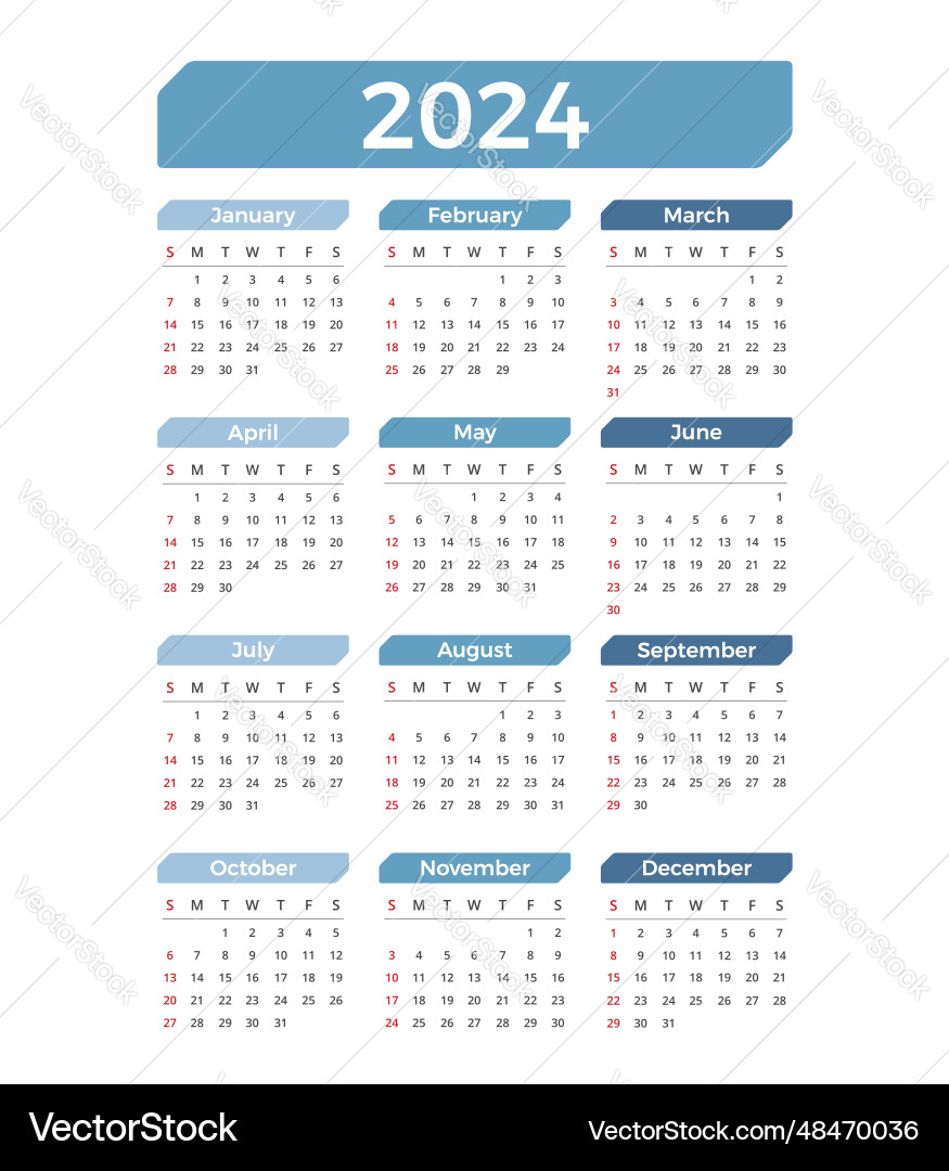 2024 calendar Royalty Free Vector Image - VectorStock