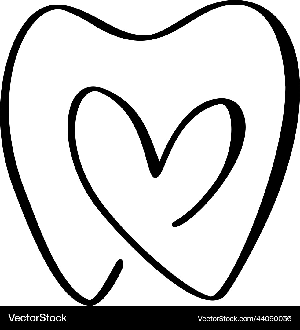 Calligraphic line tooth and heart icon Royalty Free Vector