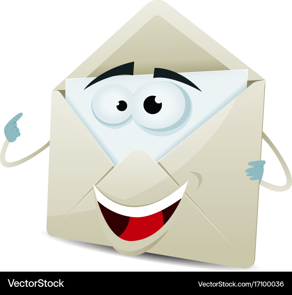 Cartoon happy email character Royalty Free Vector Image