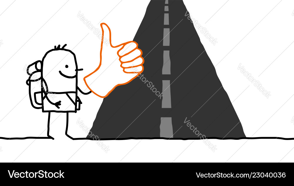 Cartoon hitchhiker on the road Royalty Free Vector Image