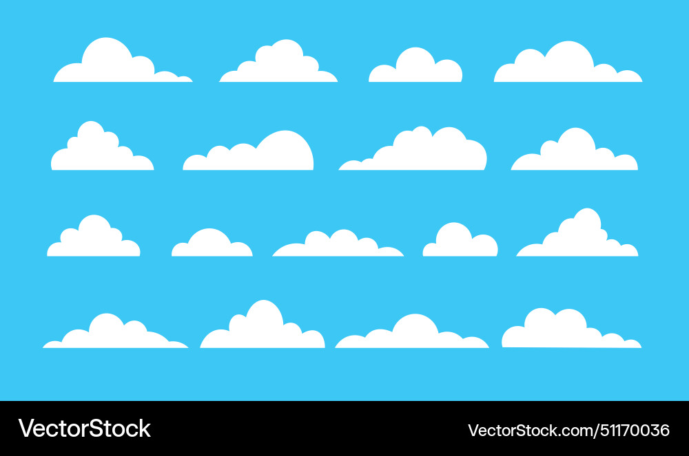 Collection of white cartoon clouds image Vector Image