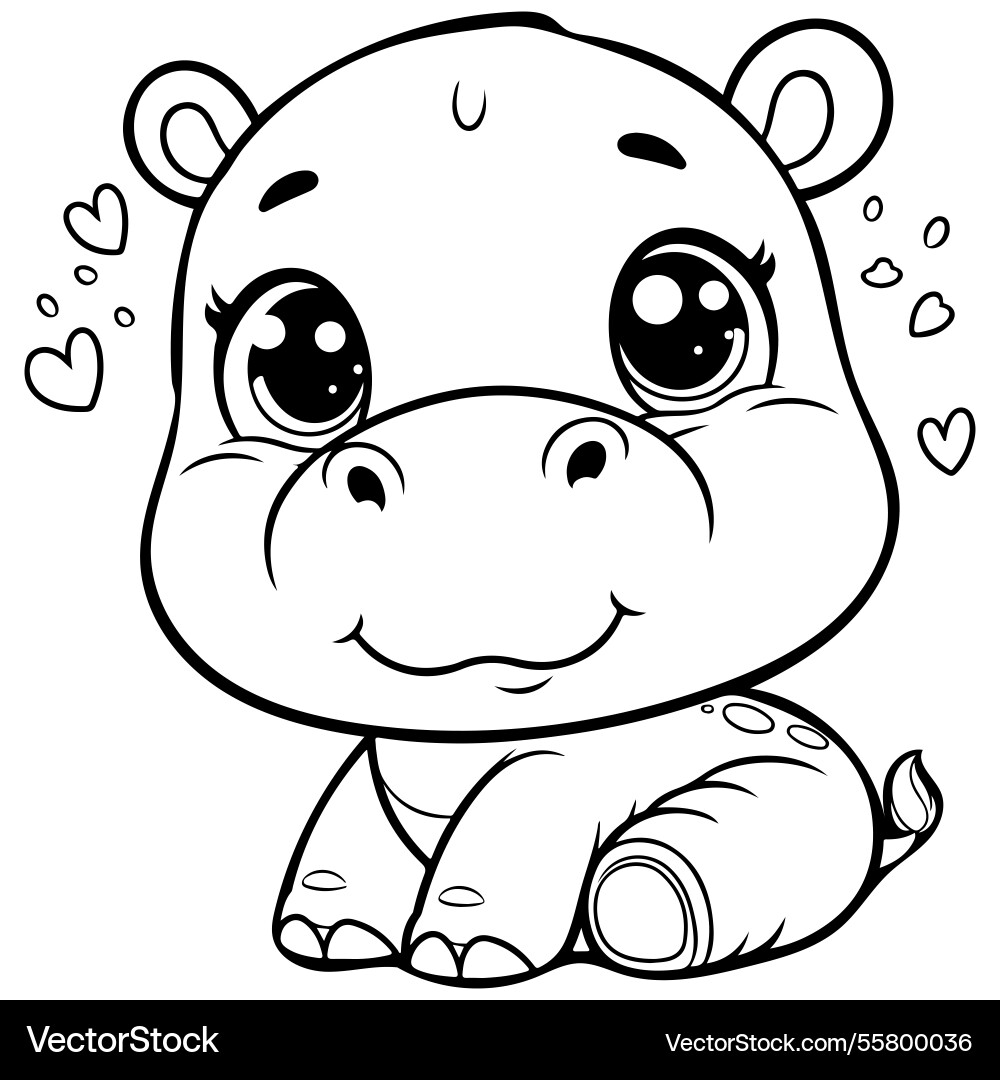 Cute hippo coloring pages for kids Royalty Free Vector Image