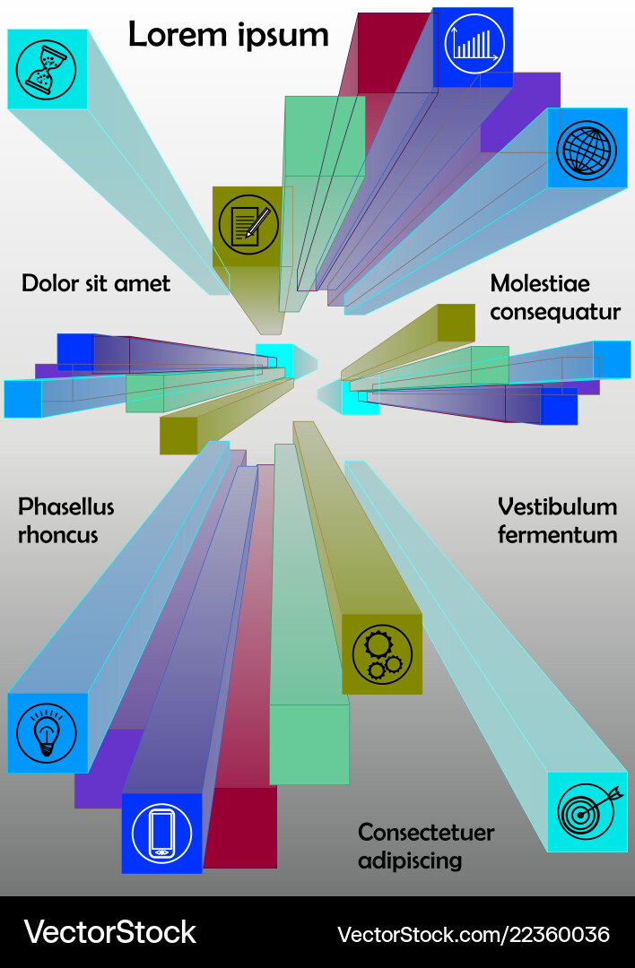 Infographics template with group of colored prisms