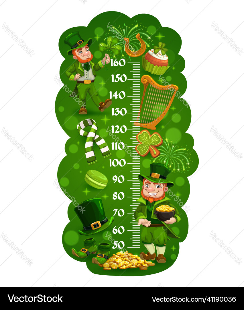 Kids height chart meter with cartoon leprechauns Vector Image