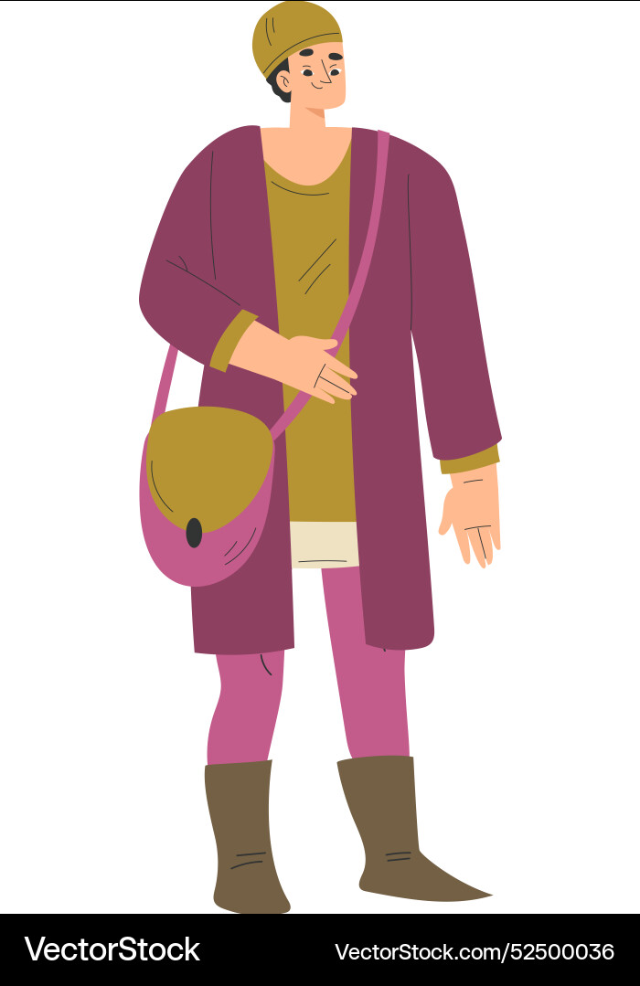 Medieval man character with bag in standing pose Vector Image