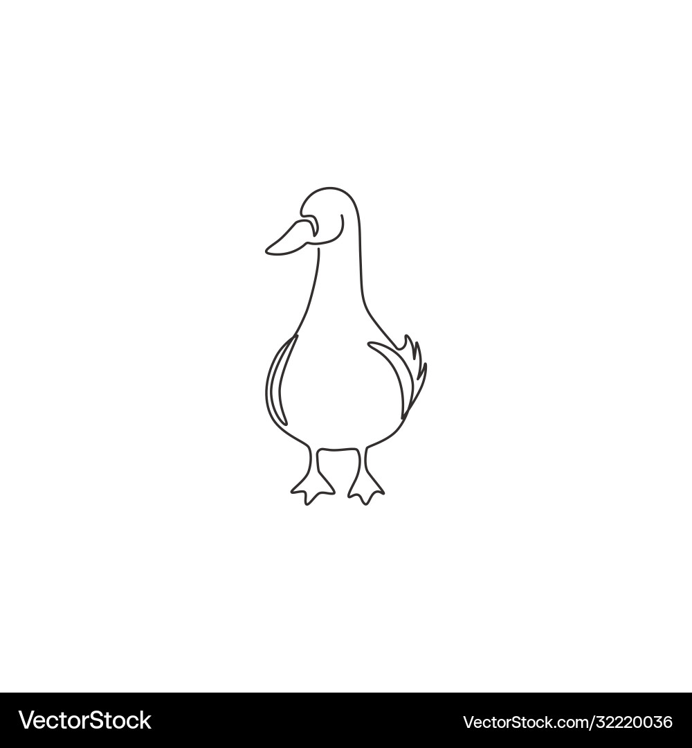 One single line drawing cute funny white duck Vector Image
