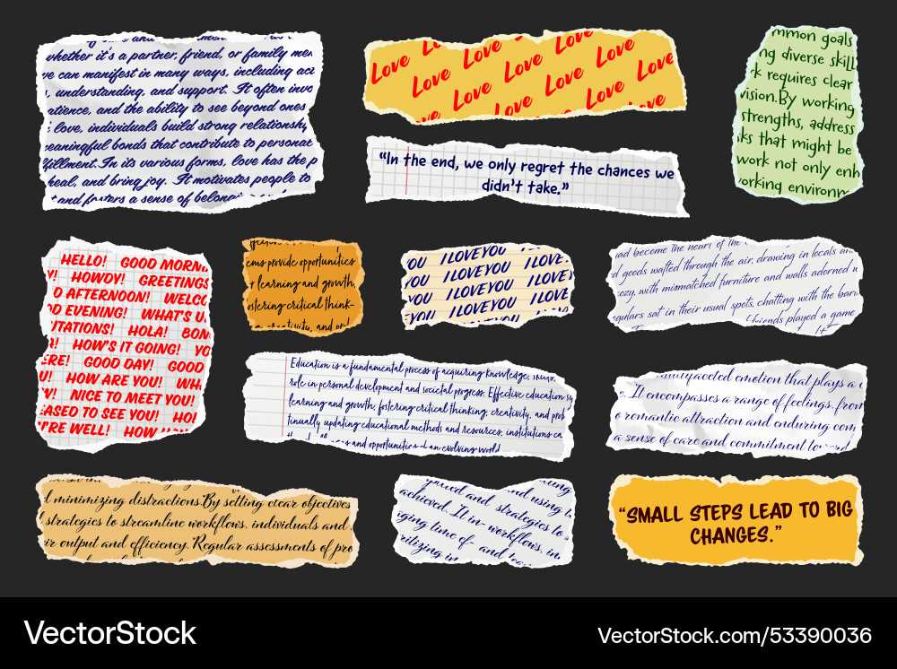 Ripped paper strips with handwritten text Vector Image